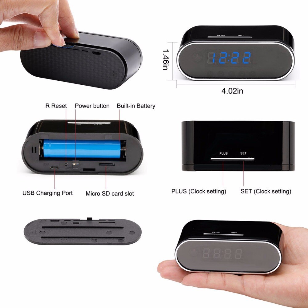 1080P WiFi Hidden Spy Camera Clock Home Security Surveillance Monitori ...