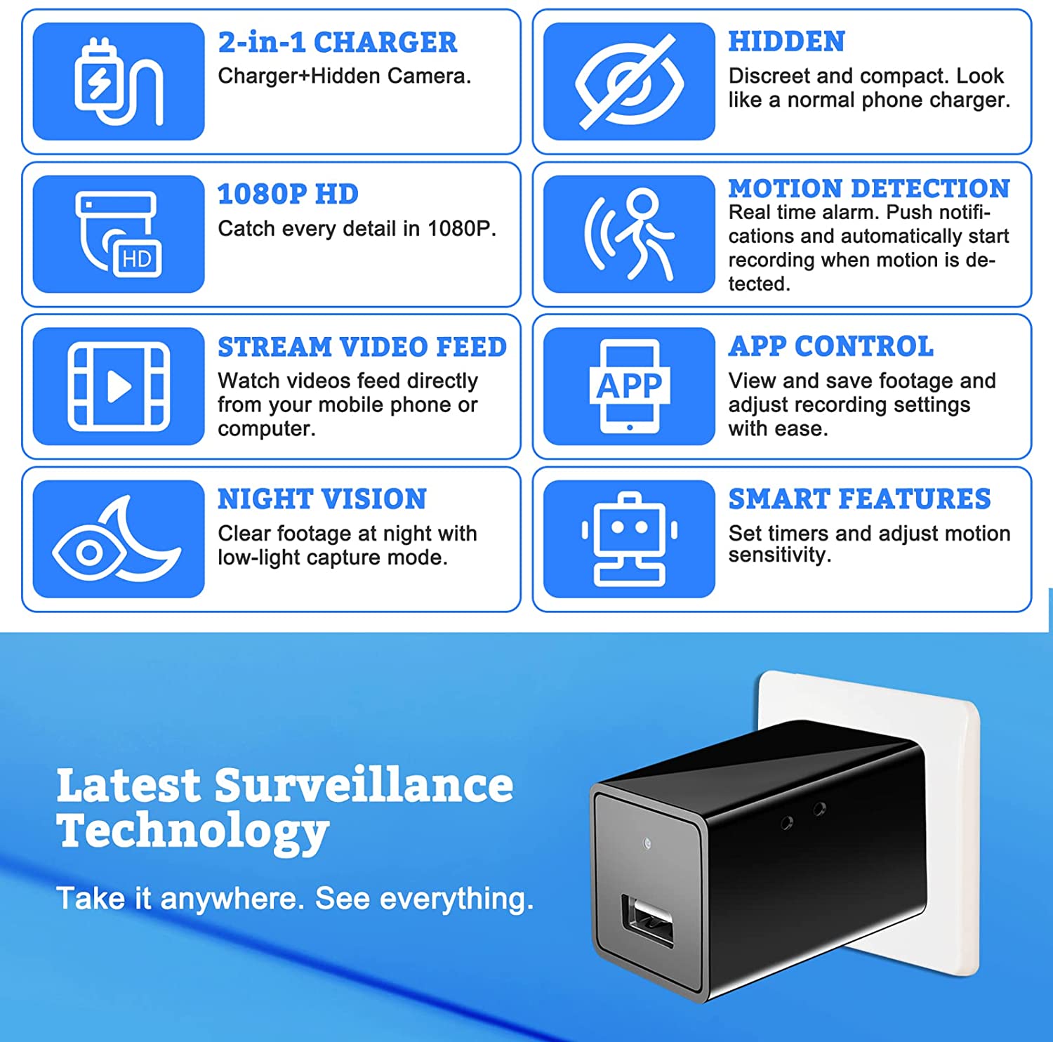 Wall Plug Wi-fi 1080P Hidden Spy Camera with Remote App Control. – New ...